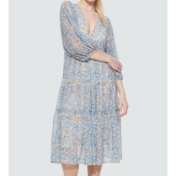 Dex | Dresses | New Dex Mesh Tiered Midi Dress In Blue Orange Paisley ...